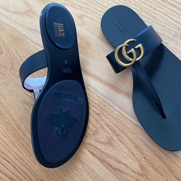 Gucci | Shoes | Gucci Leather Thong Sandal With Double G | Poshmark